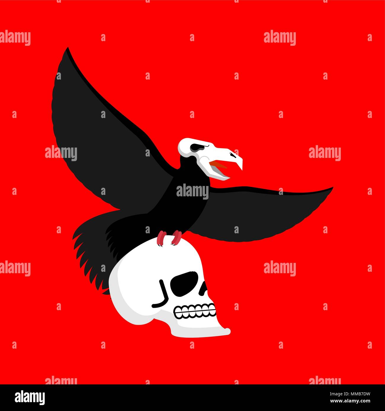 Black bird with skull. Crow of death. Vector illustration Stock Vector ...