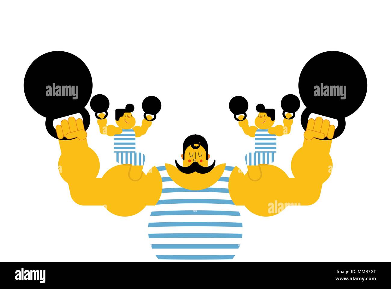 Sports strong family dynasty. Retro strongman and children. Vintage ...