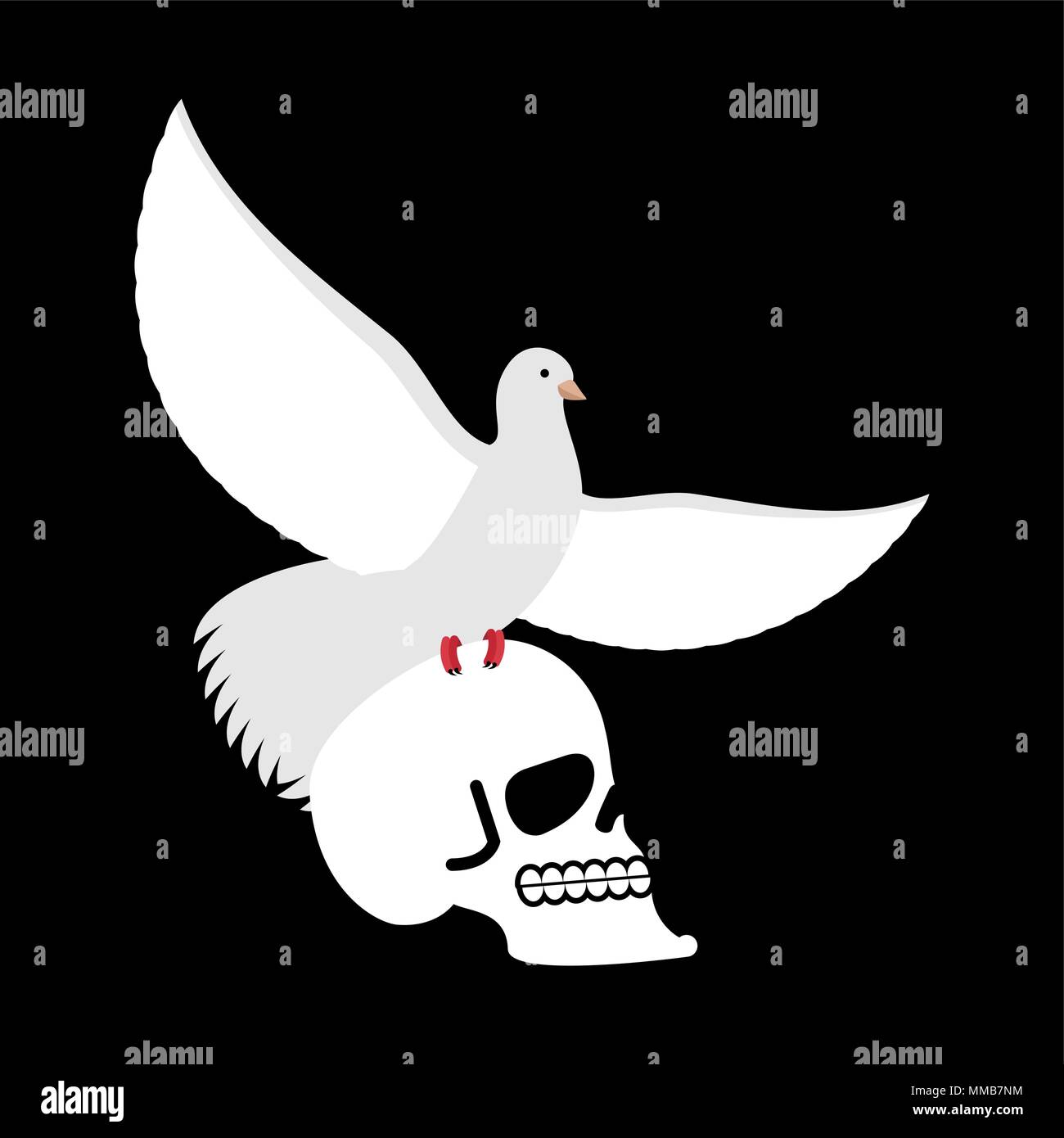 White pigeon and skull. Dove and skeleton head. Vector illustration ...
