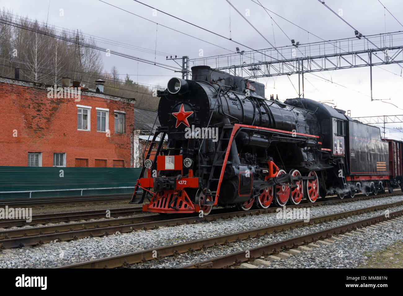 Perm, Russia - May 09, 2018: restored Soviet class L steam locomotive ...
