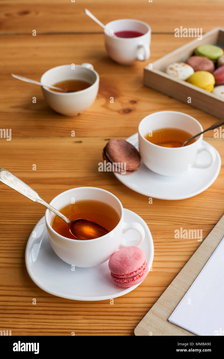tea set and macarons Stock Photo - Alamy