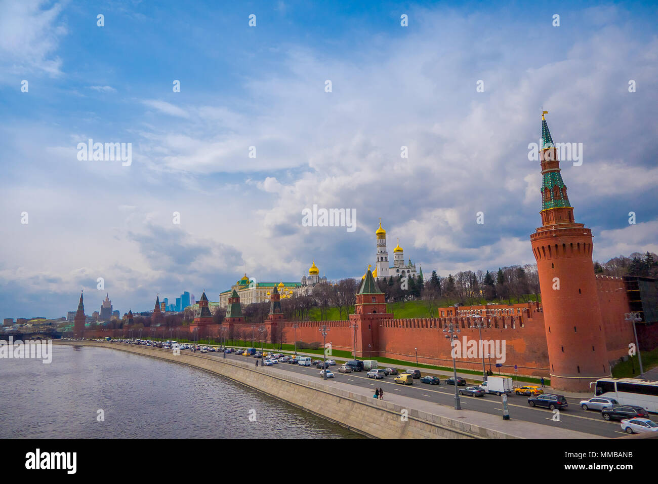 Outdoor view of Moscow Kremlin wall and Cathedrals cupolas Stock Photo ...