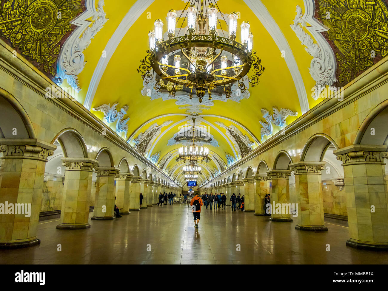 MOSCOW, RUSSIA- APRIL, 29, 2018: Inside view of metro station ...