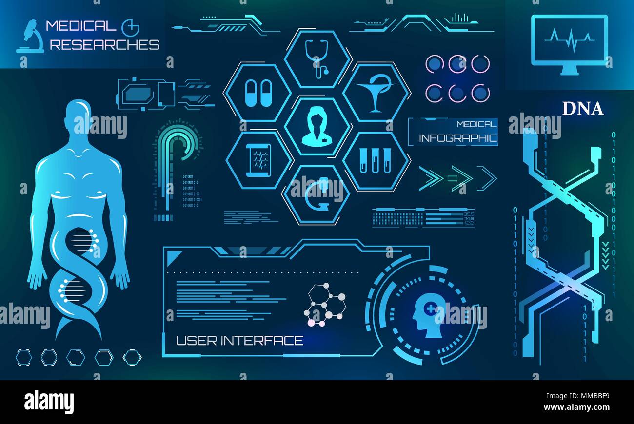 Health Care and Medical Researches, HUD Elements. Futuristic Diagnostic ...