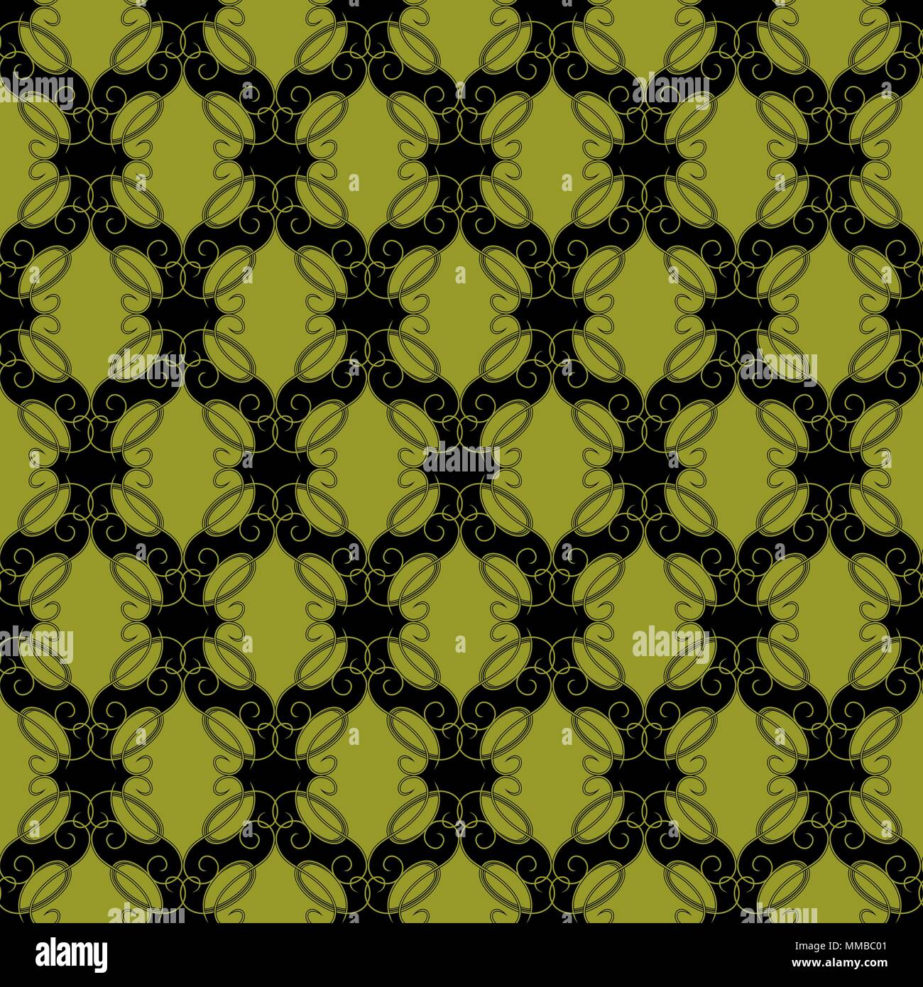 Seamless vector antique pattern with bright olive lines on the black ...