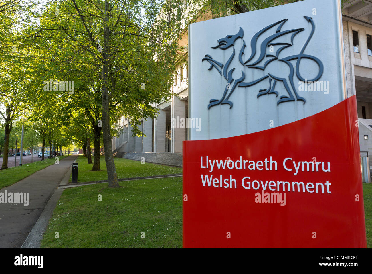 Welsh Government sign outside building in Cathays Park, Cardiff, Wales ...