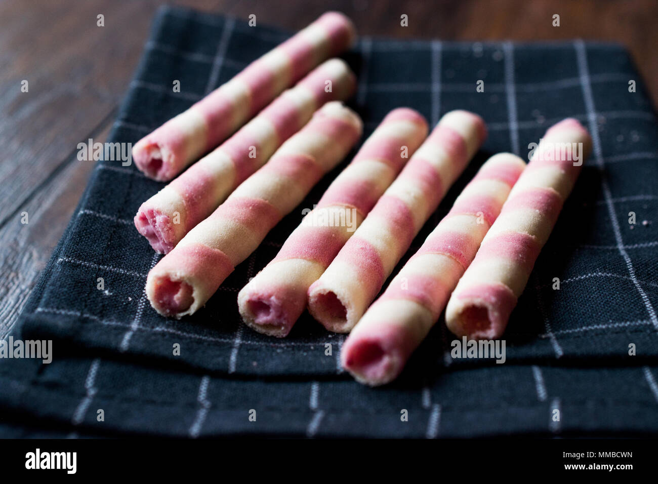 Strawberry Wafer Rolls or Barquillos Dessert Sticks. Fast Food Stock ...