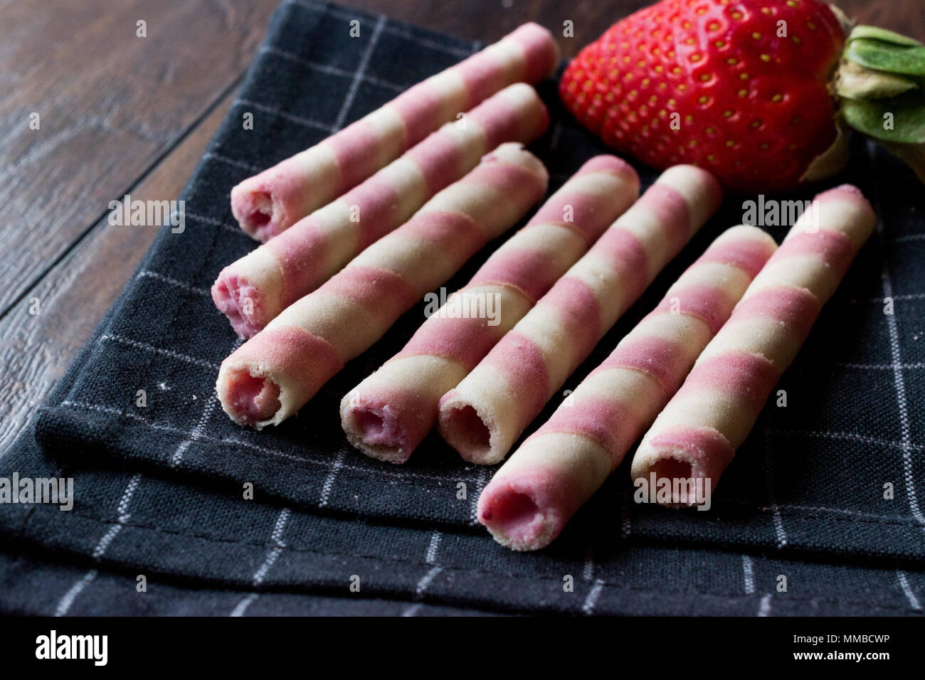 Strawberry Wafer Rolls or Barquillos Dessert Sticks. Fast Food Stock ...