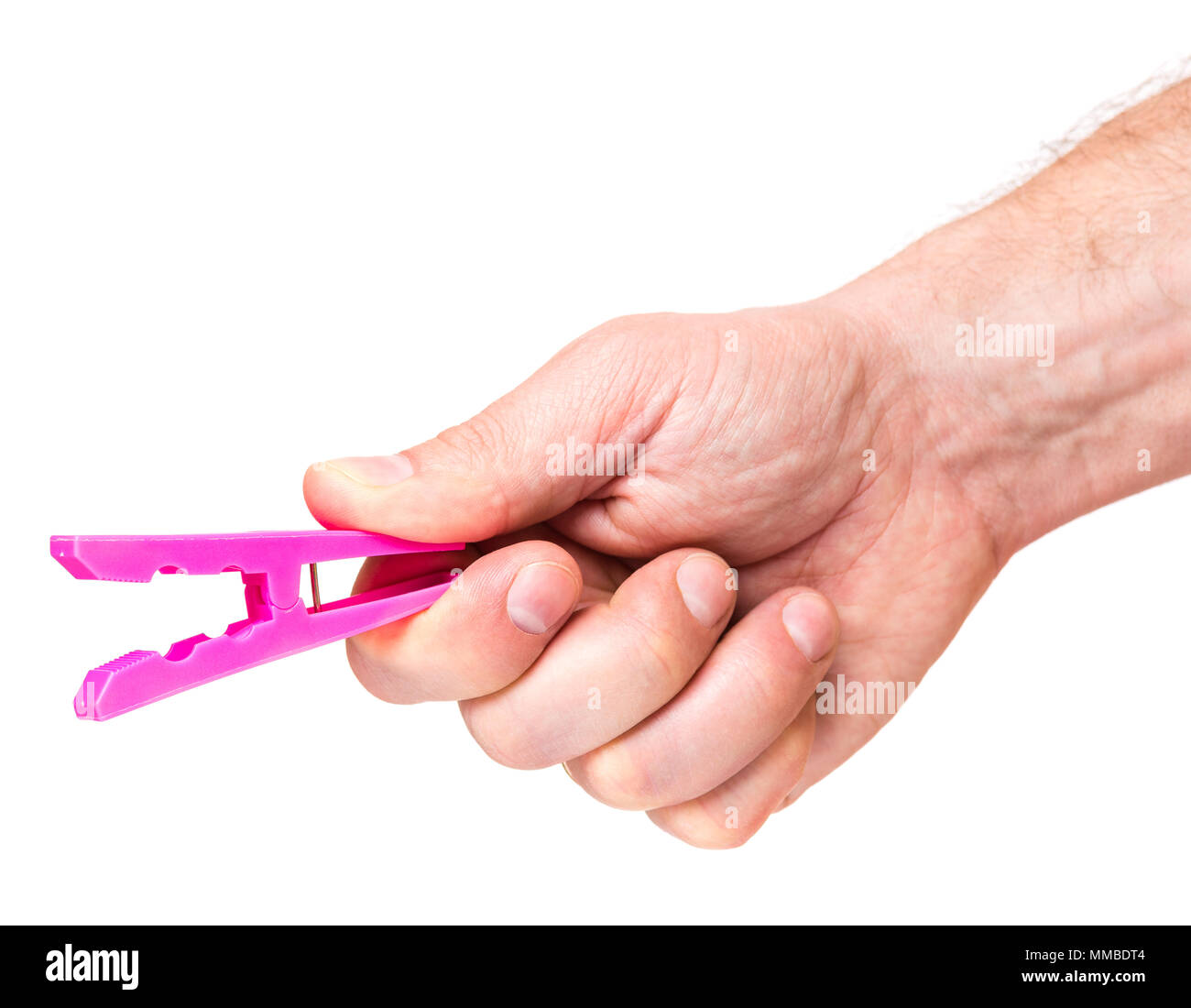 Hand with color clothespin Stock Photo - Alamy