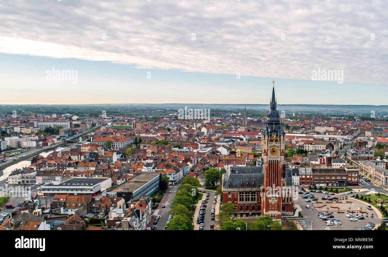 Aerial photo of Calais city hall belfry, France Stock Photo - Alamy
