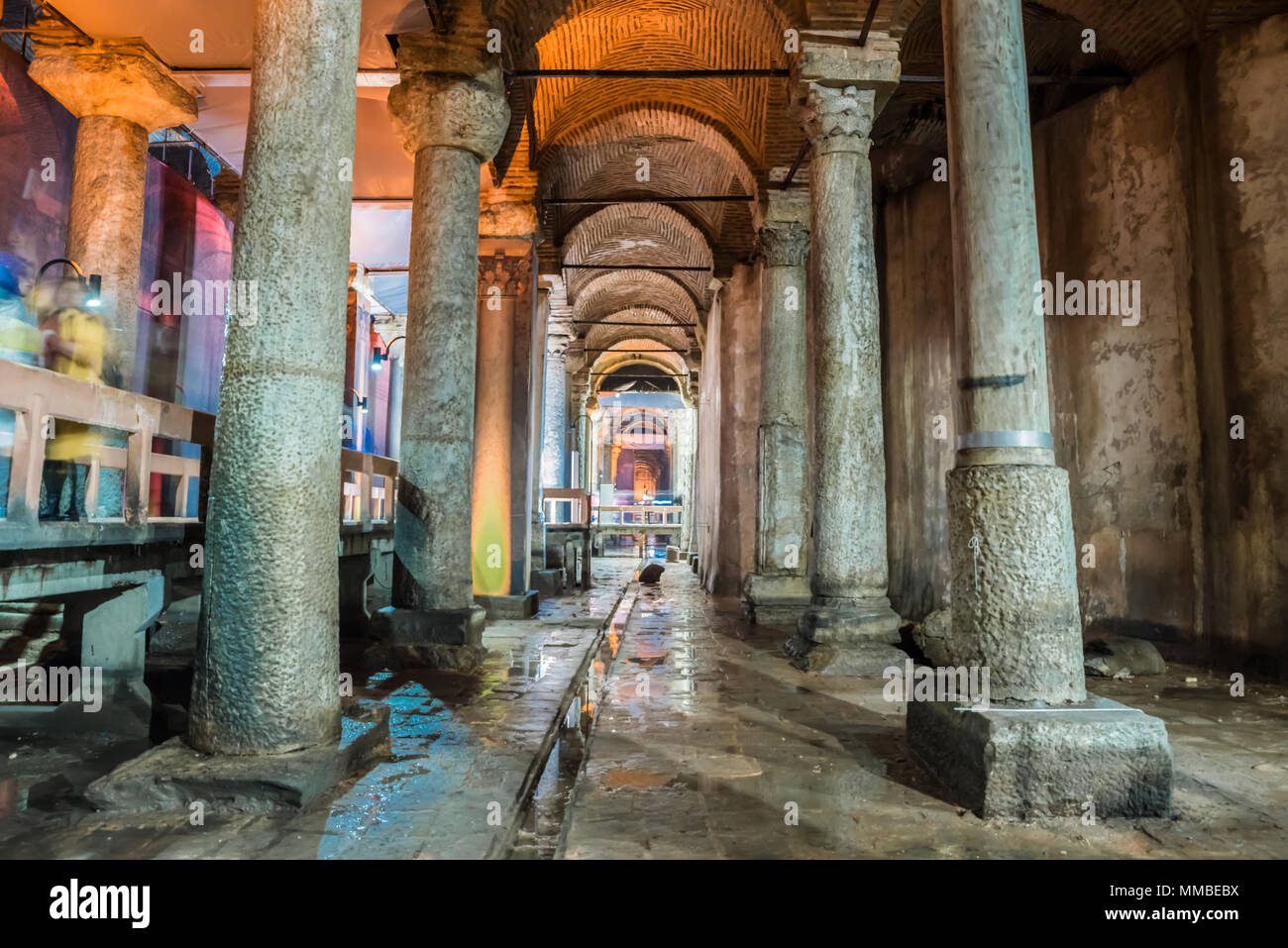 Interior view of Basilica Cistern,an underground water reservoir and ...