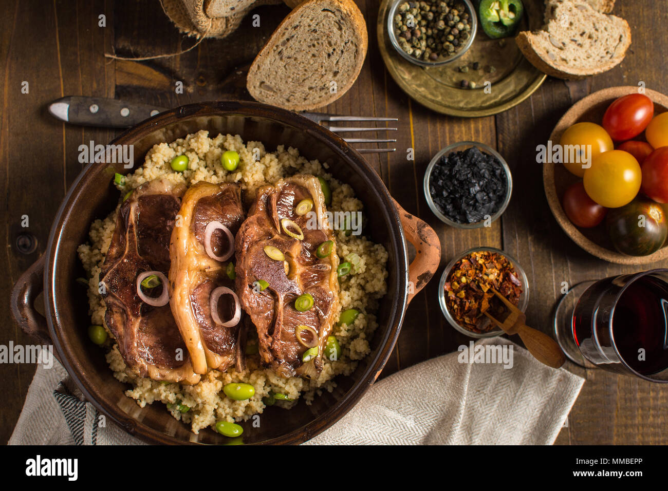 Homemade Lamb Loin Chops with Couscous and Soybean Stock Photo - Alamy