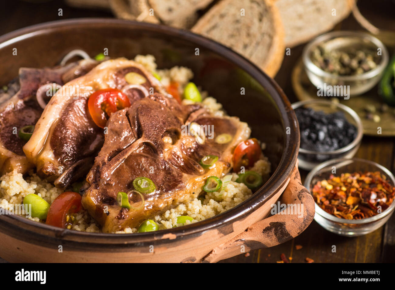 Homemade Lamb Loin Chops with Couscous and Soybean Stock Photo - Alamy