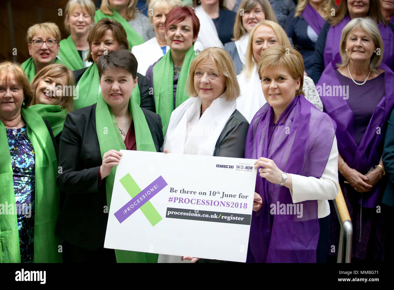 Wearing scarves in the colours of the suffragettes hi-res stock ...