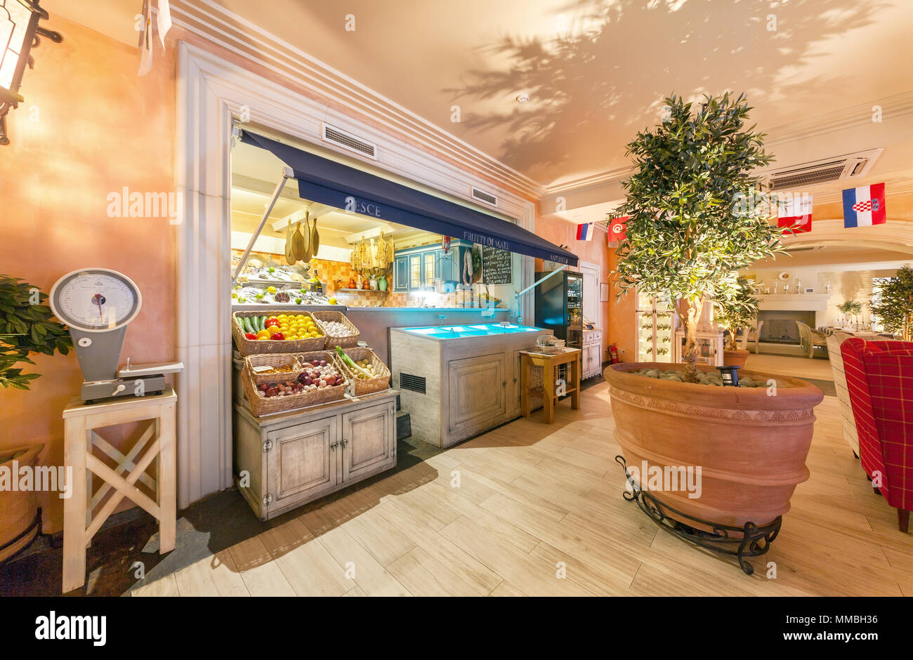 MOSCOW - AUGUST 2014: Luxurious interior Mediterranean bar restaurant ...