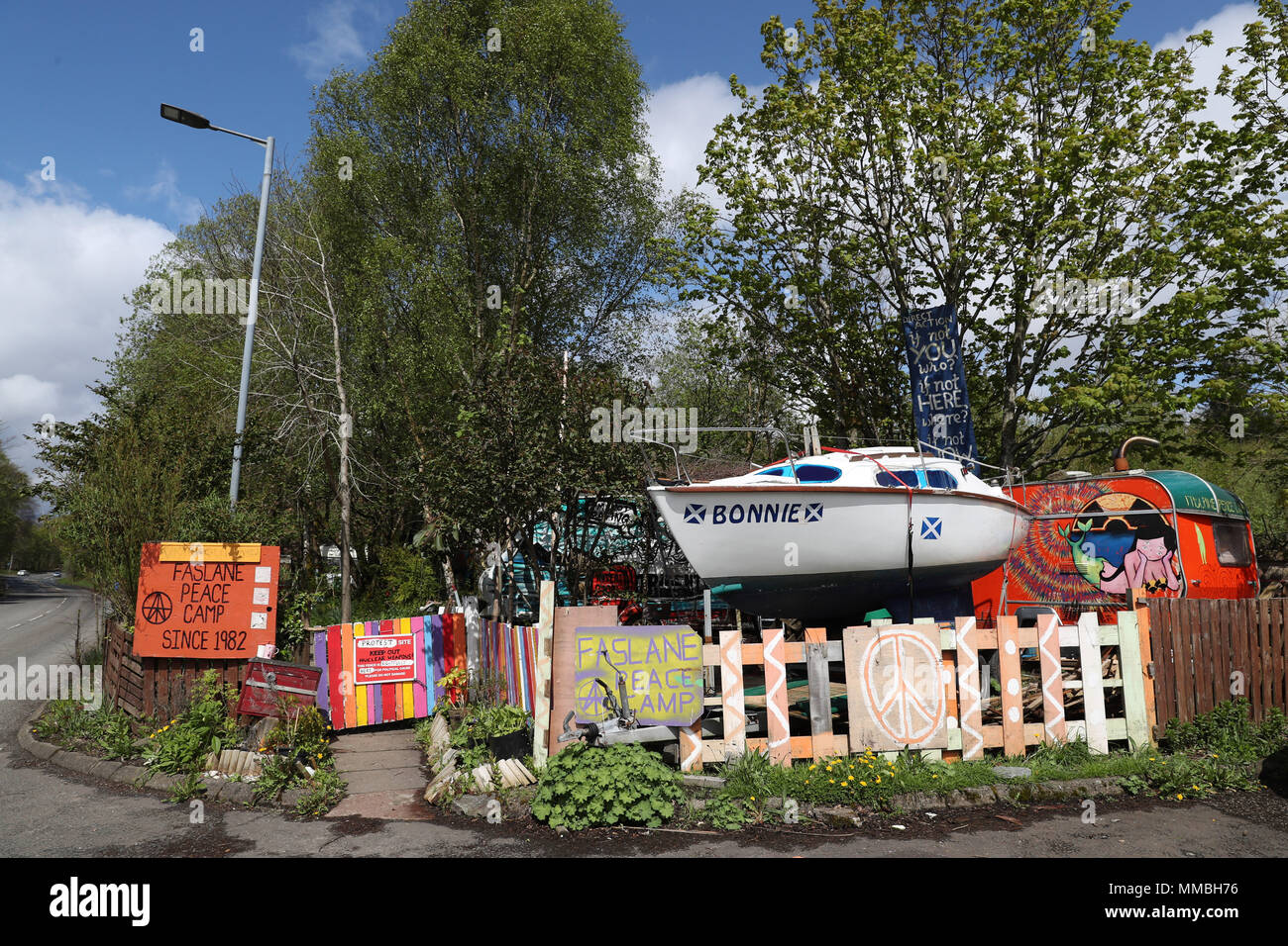 A view of the Faslane Peace Camp, close to HM Naval Base Clyde ...
