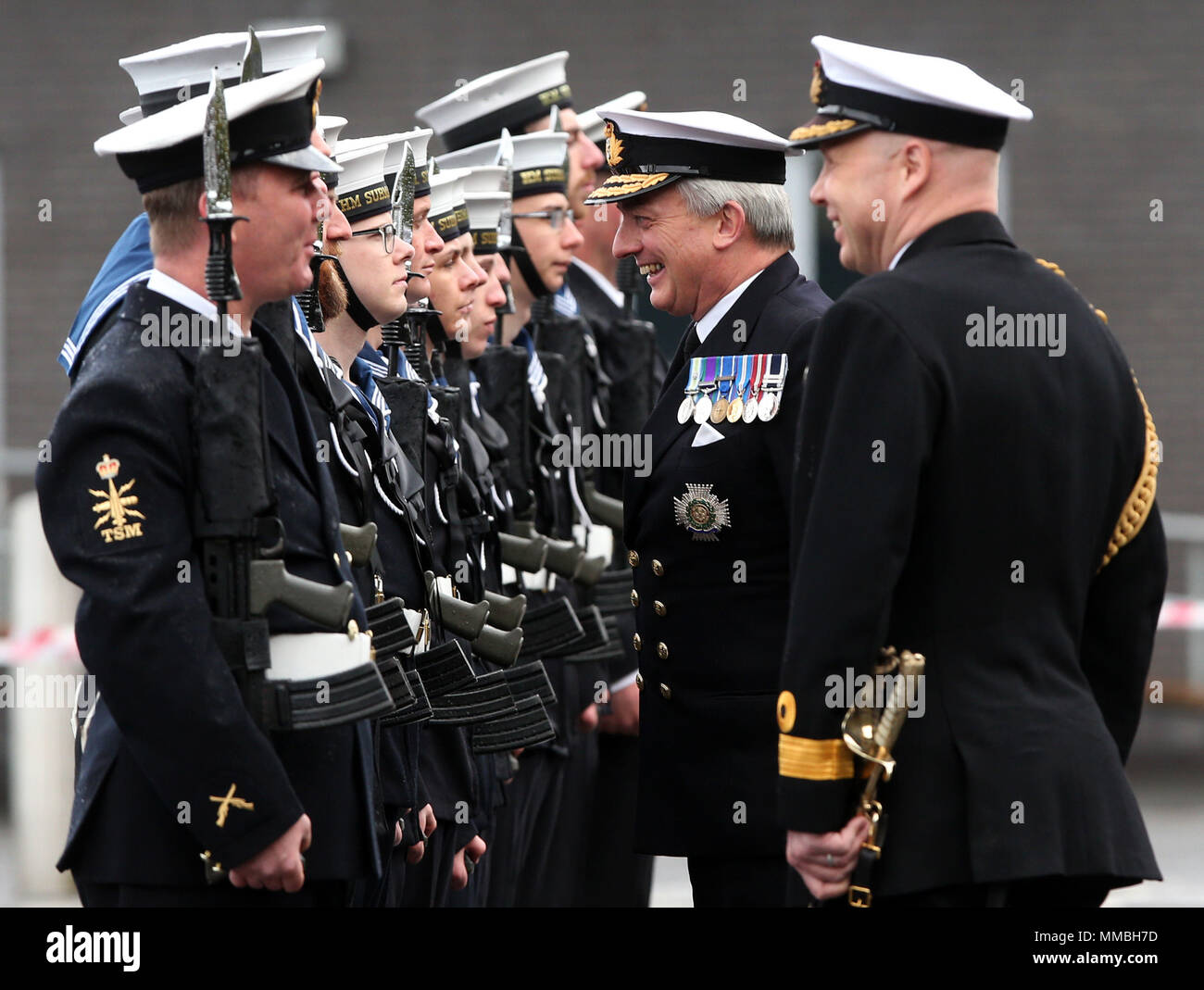 First Sea Lord, Admiral Sir Philip Jones, inspects military personnel ...