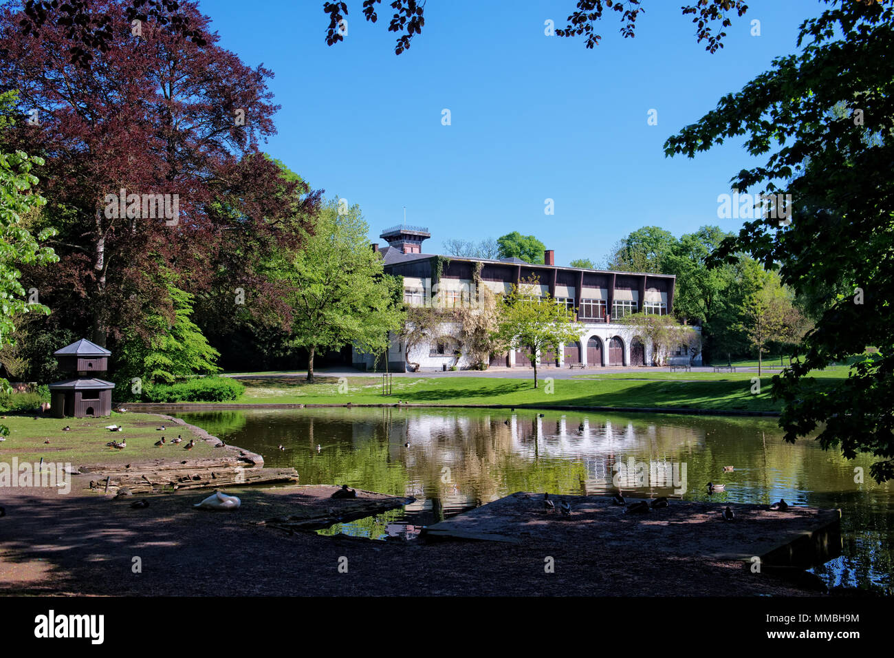 Lake in public parc Waux-Hall in Mons, Belgium in spring Stock Photo ...