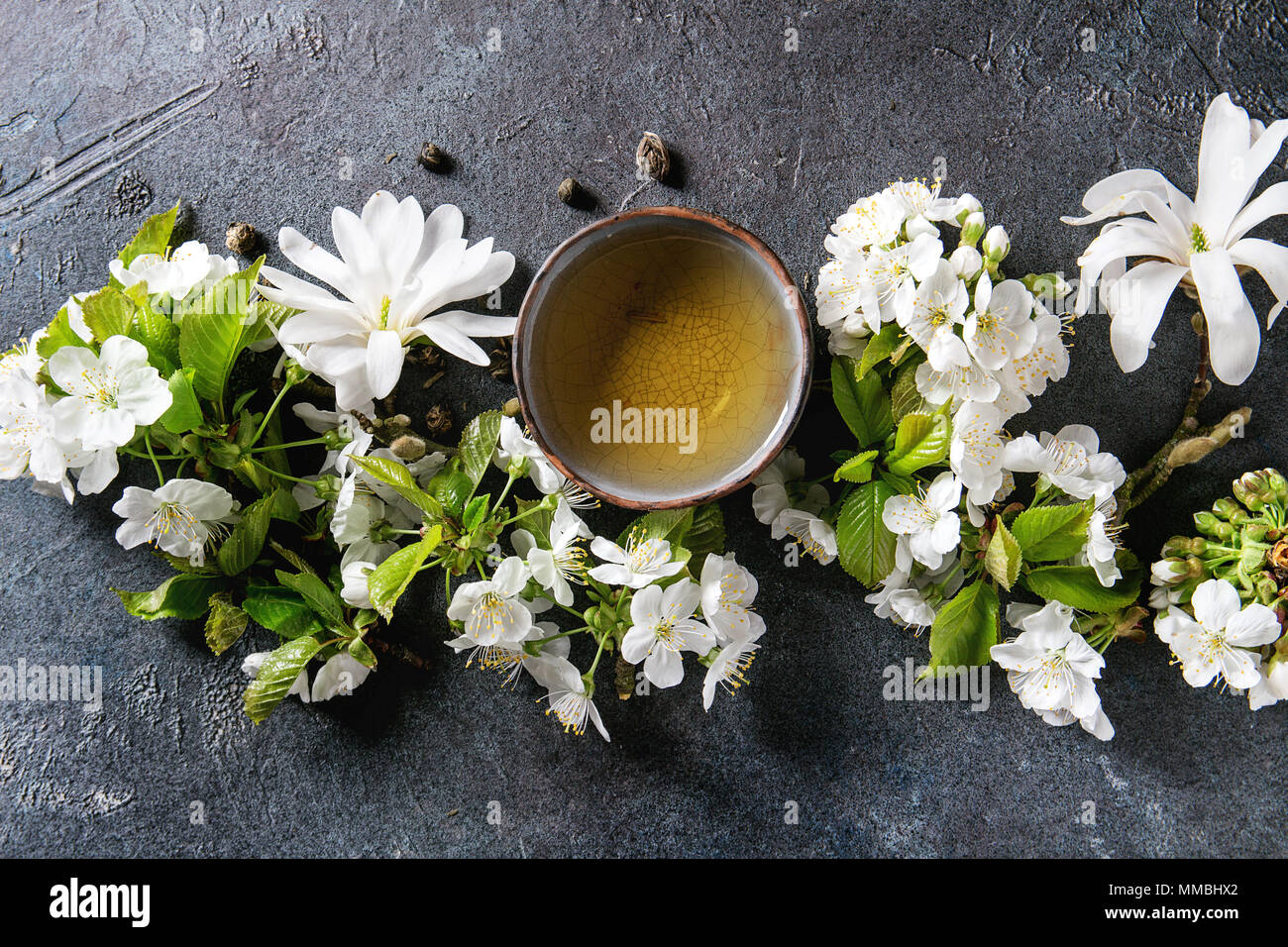Tea with spring flowers Stock Photo - Alamy
