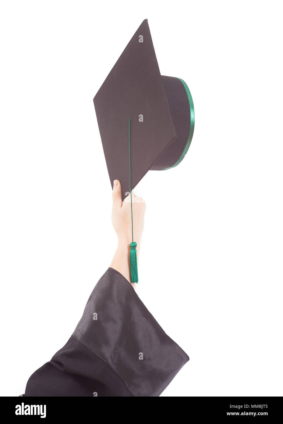 hand throwing up graduation cap isolated on white Stock Photo - Alamy