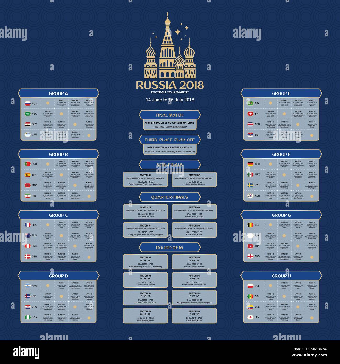 Soccer tournament 2018 schedule. Design template with modern ...