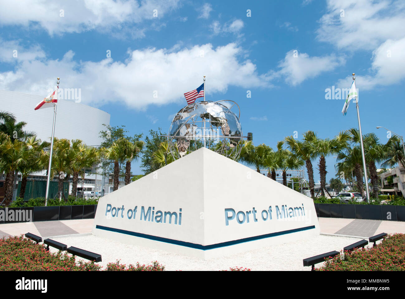 The sign at the entrance to the port of Miami city (Florida Stock Photo ...