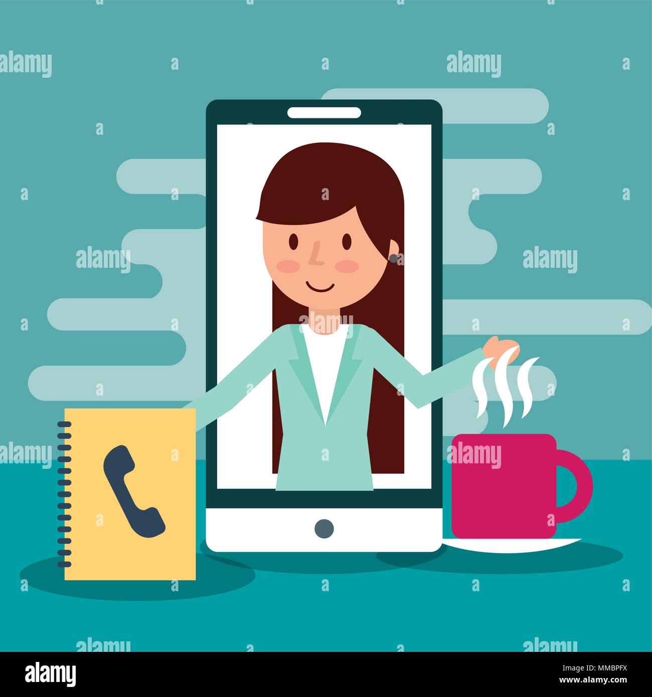 Business woman typing phone Stock Vector Images - Alamy