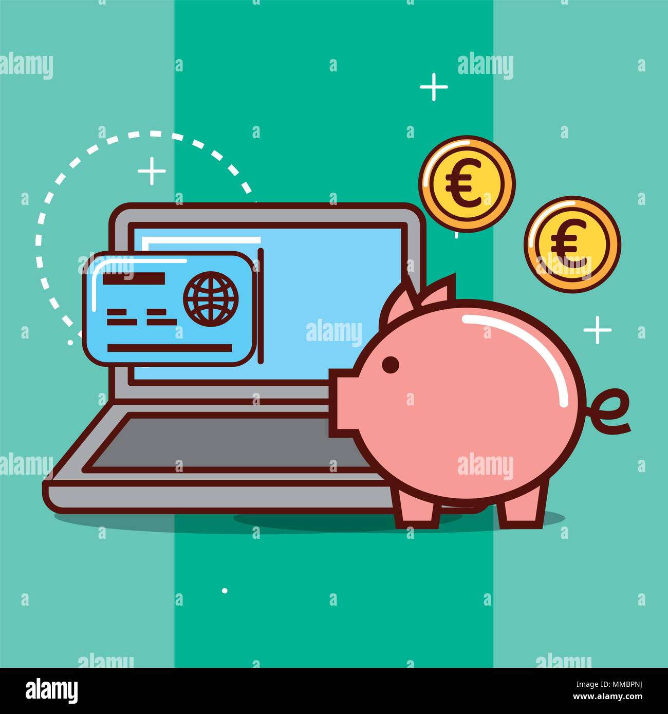 Laptop piggy bank wallet Stock Vector Images - Alamy