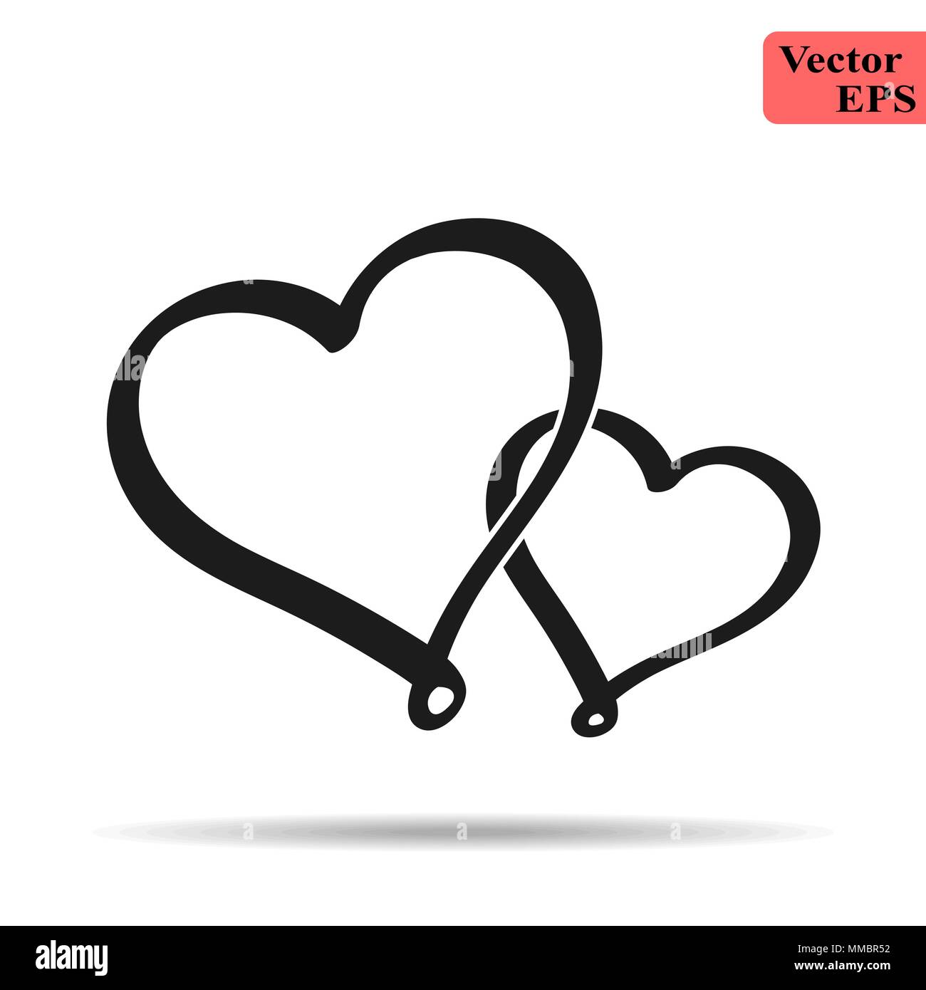 two heart linear vector, mobile minimalistic flat design Stock Vector ...