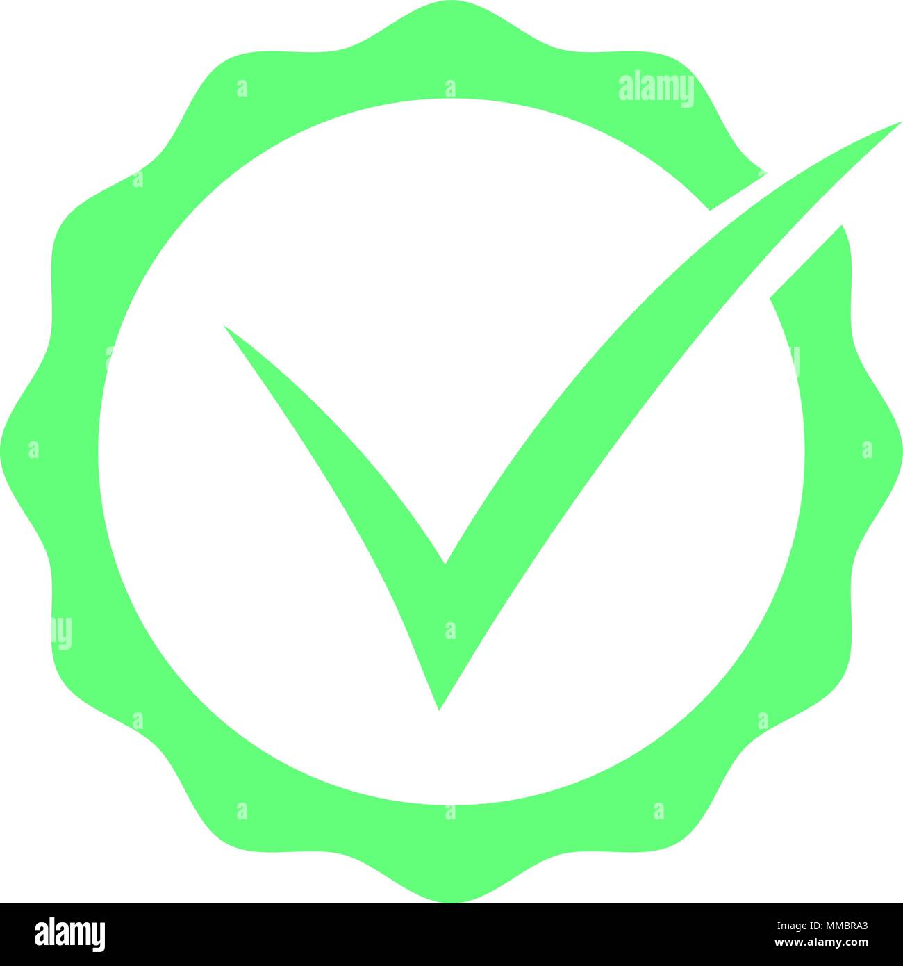 Flat round check mark green icon, button. Tick symbol isolated on white ...