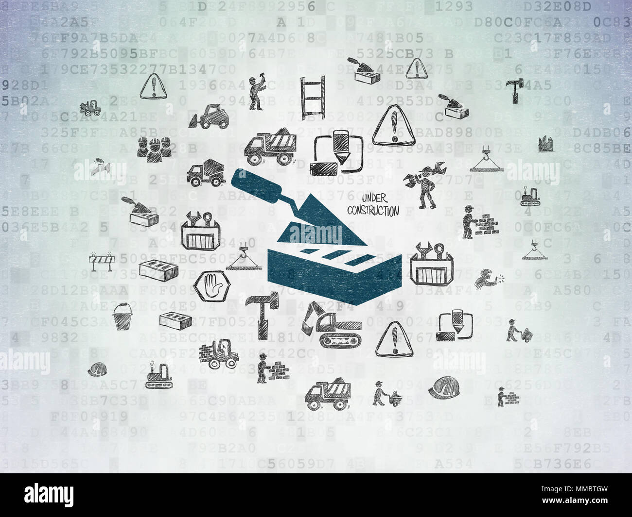 Building construction concept: Brick Wall on Digital Data Paper ...