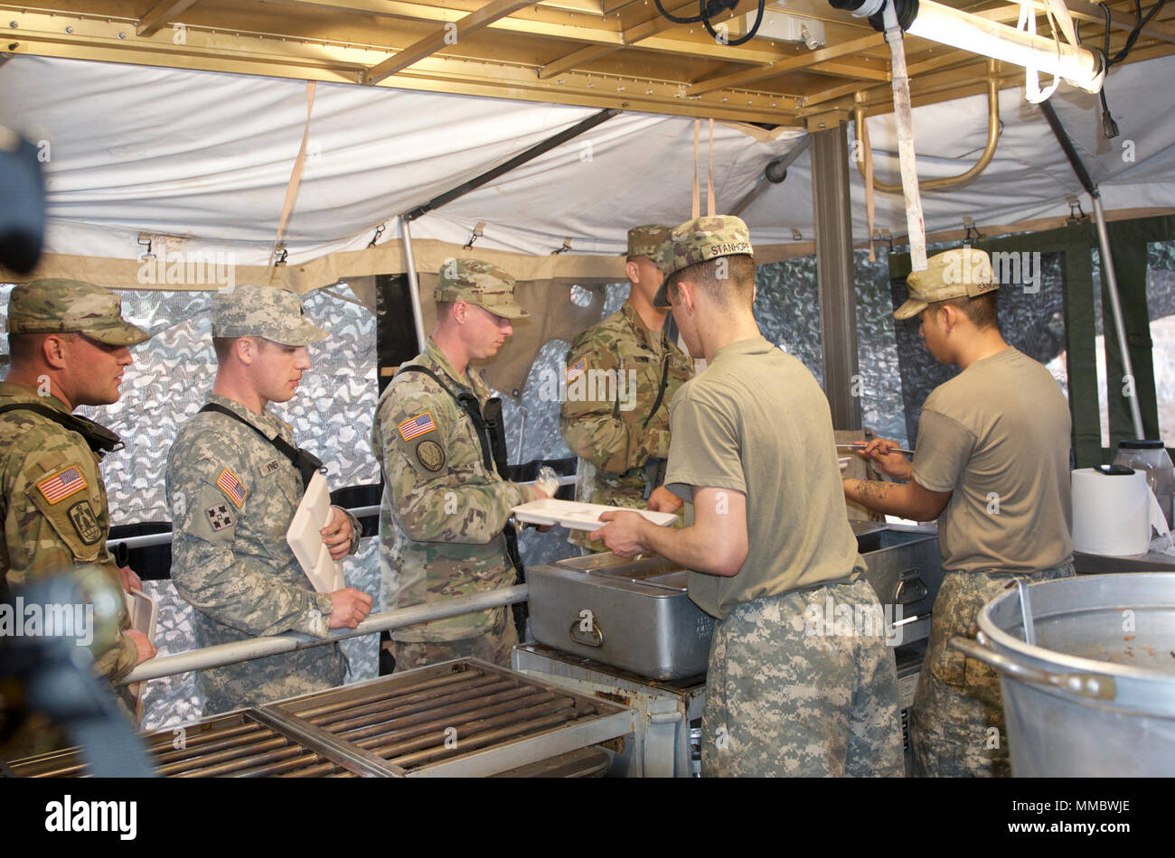 13th ESC Soldiers being served dinner in a MKT during the CPX-F-18 at ...