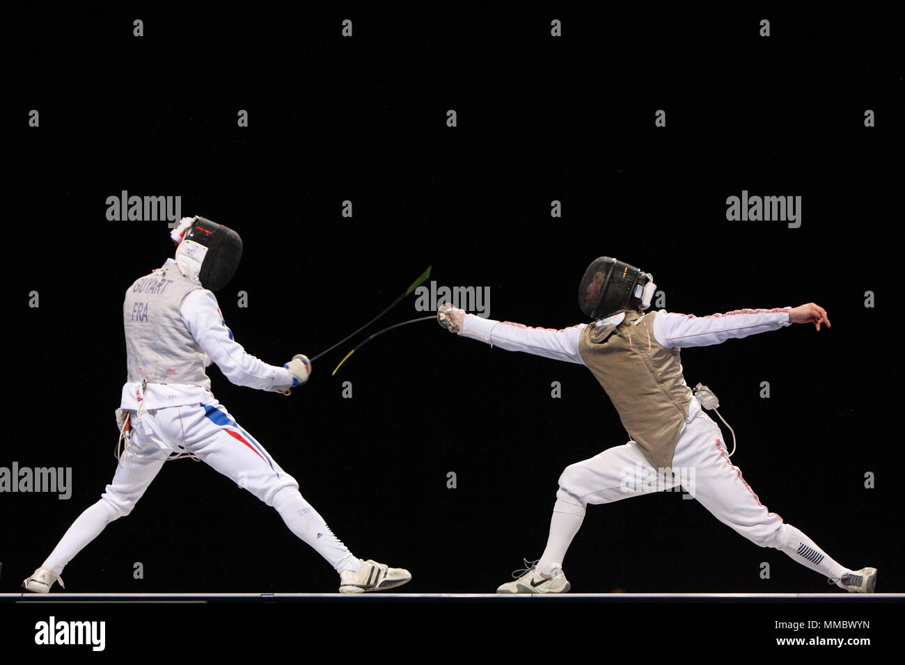 Keith Cook of Great Britain in action against Brice Guyart of France at ...