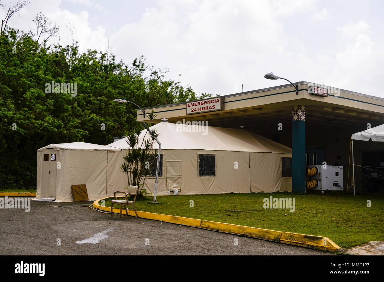 An emergency medical tent is set up at the "Susana Centeno" Diagnostic ...