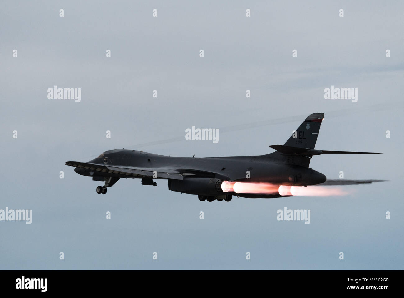 A U.S. Air Force B-1B Lancer assigned to the 37th Expeditionary Bomb ...