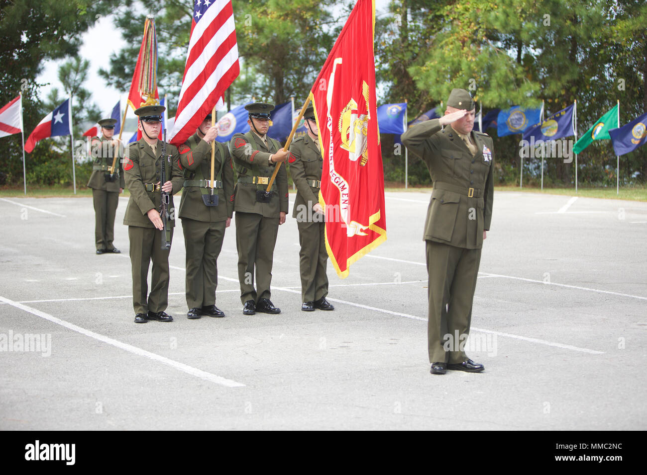 U.S. Marines with 8th Marine regiment conduct the annual battle color ...