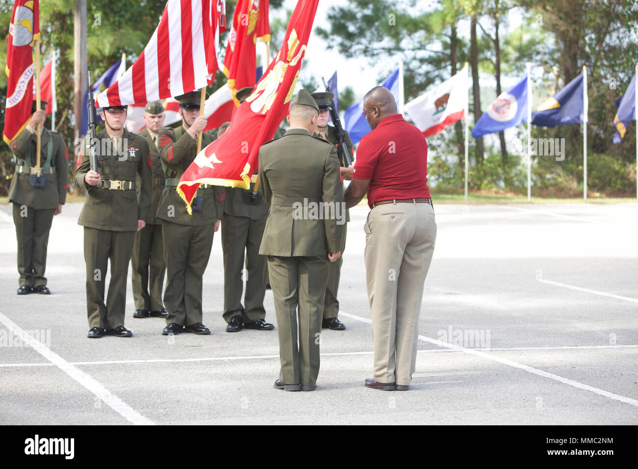 U.S. Marines with 8th Marine regiment conduct the annual battle color ...