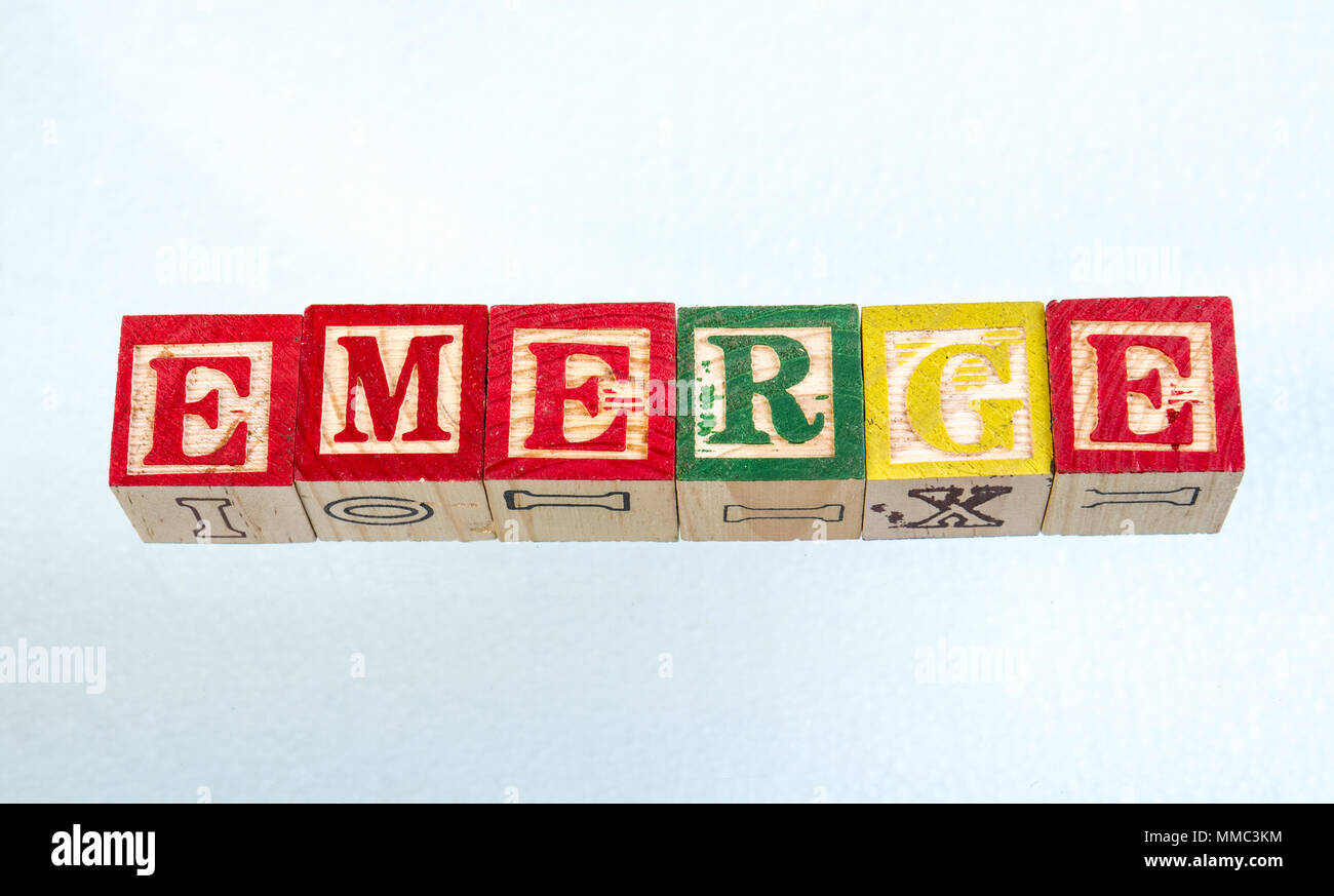 The phrase emerge visually displayed on a white background using ...