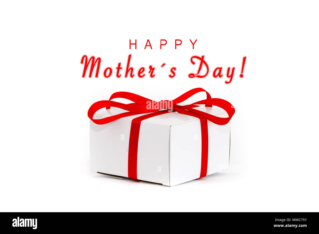 Happy Mothers’s Day! red text message and white cardboard gift box with ...
