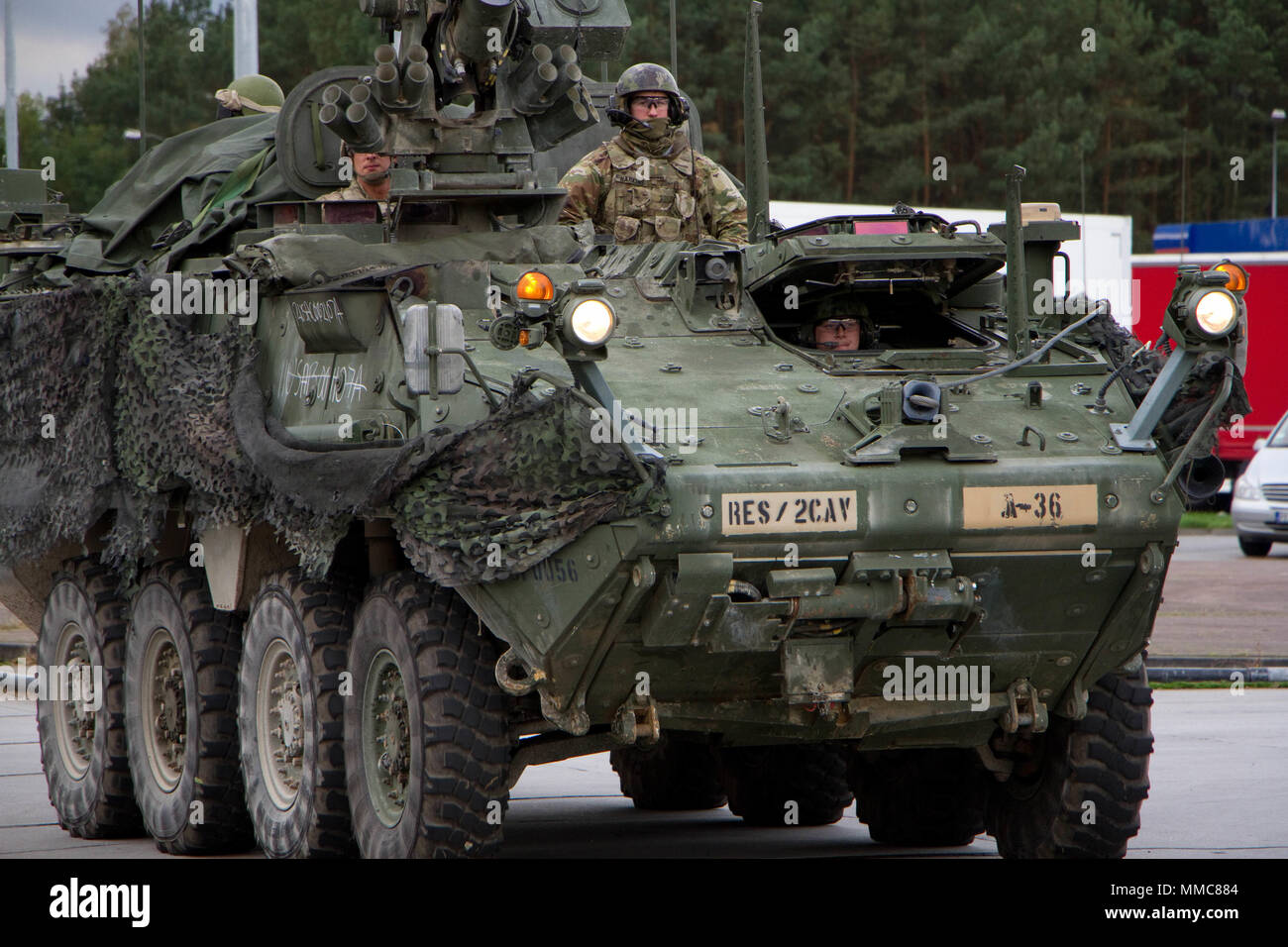 U.S. Soldiers from Wolfpack Squadron cross the German and Polish border ...