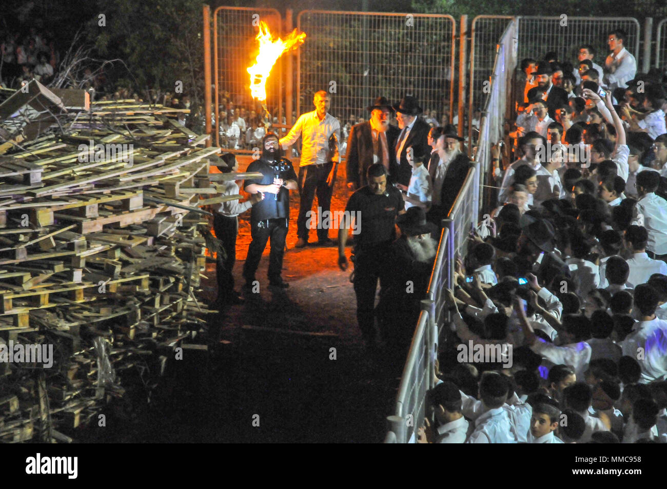 The lightning of the main fire at the Hillula (a celebration day) for ...