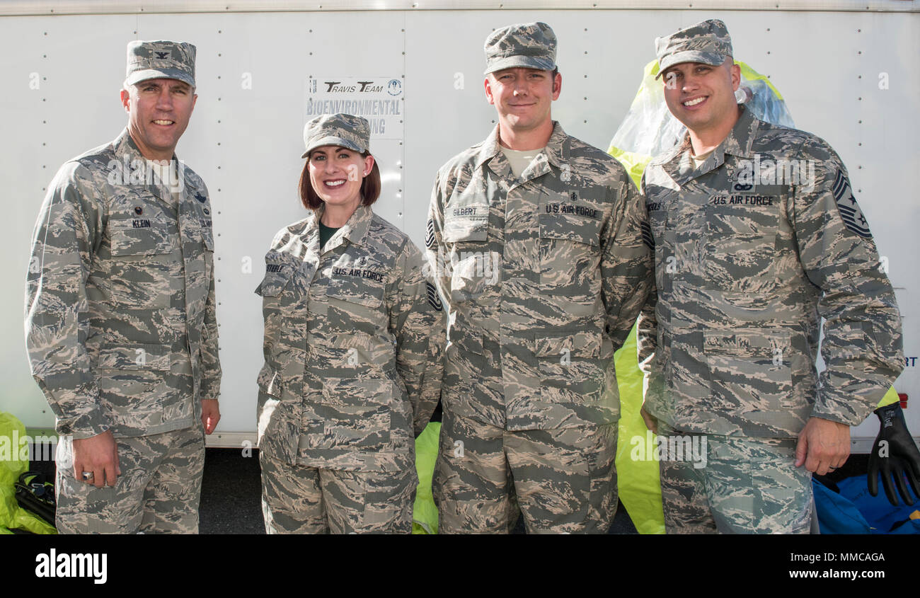 U.S. Air Force Col. John Klein (left), commanding officer of the 60th ...