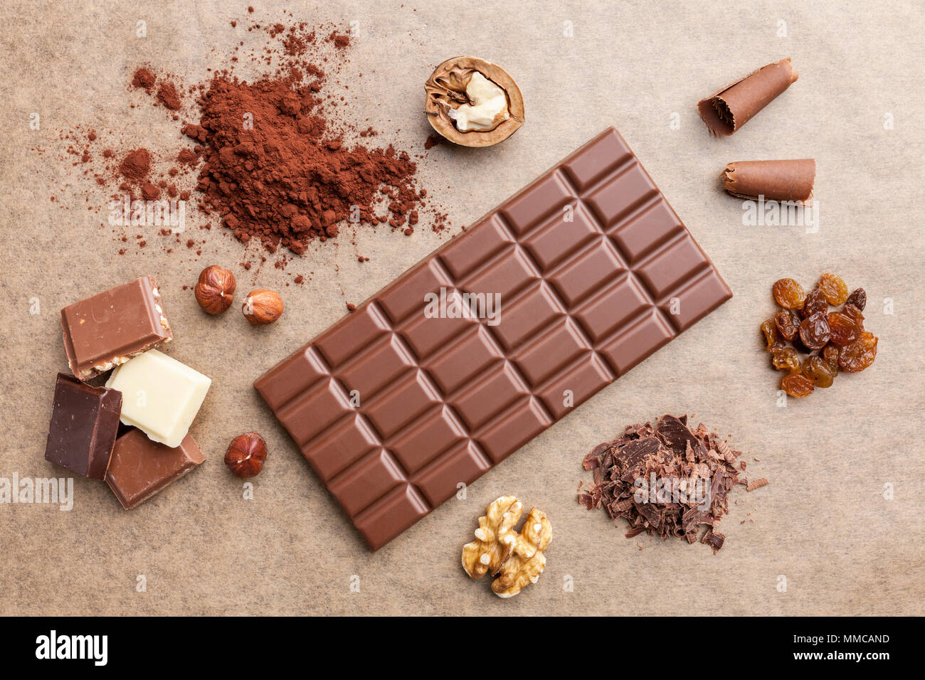 Delicious sweet chocolate bar and ingredients Stock Photo - Alamy
