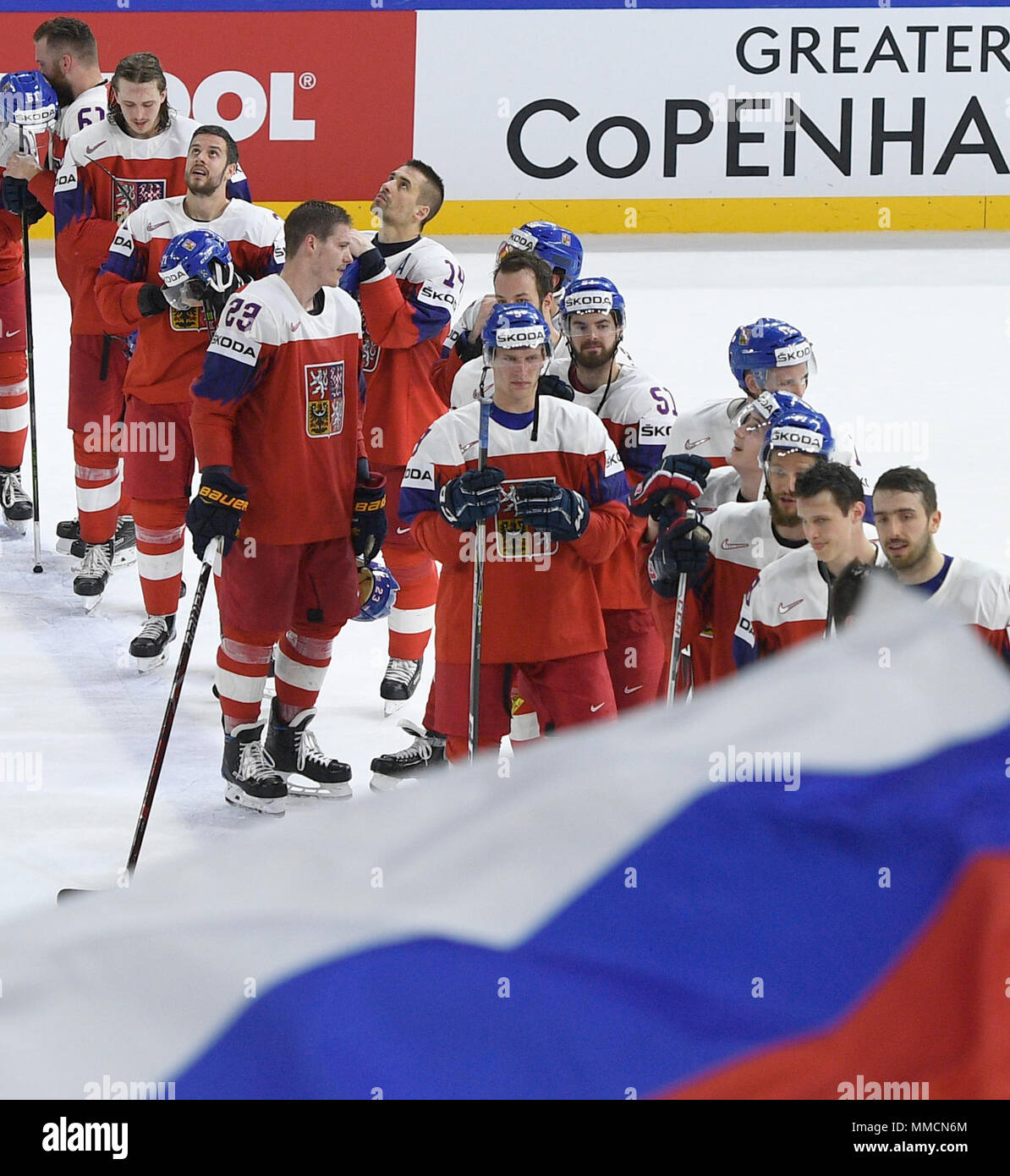 Kodan, Denmark. 10th May, 2018. Players of Czech national team hear ...
