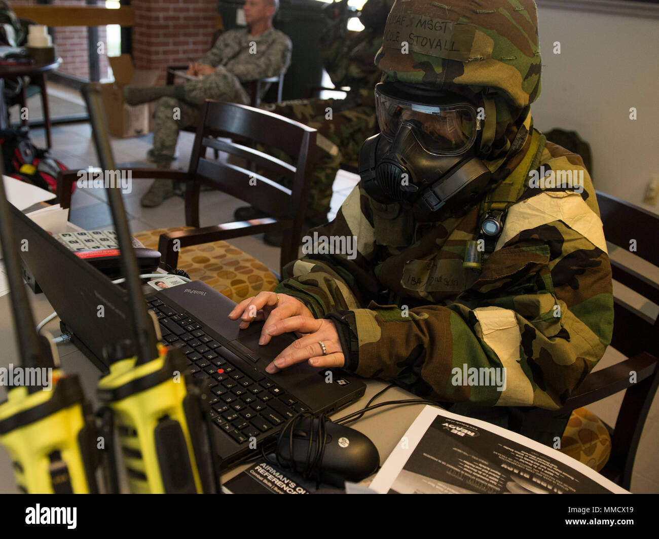 Senior Master Sgt. Nicole Stovall, 138th Communications Flight, works ...