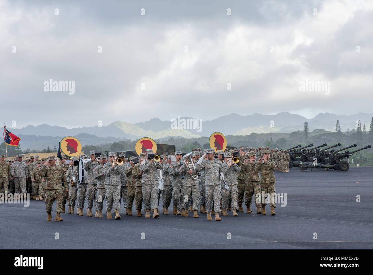 The 111th Army Band conducts the pass and review during the Hawaii Army ...