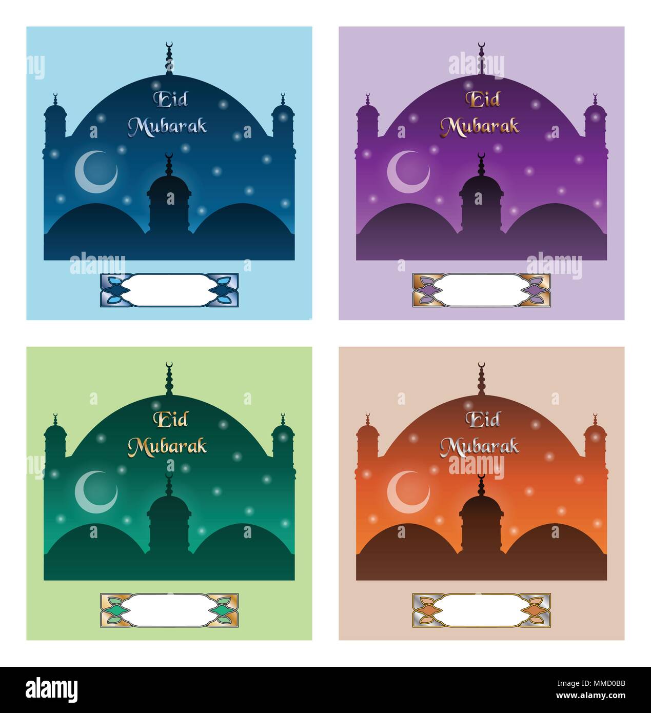 Eid mubarak message with dome and mosque. All the objects are in ...