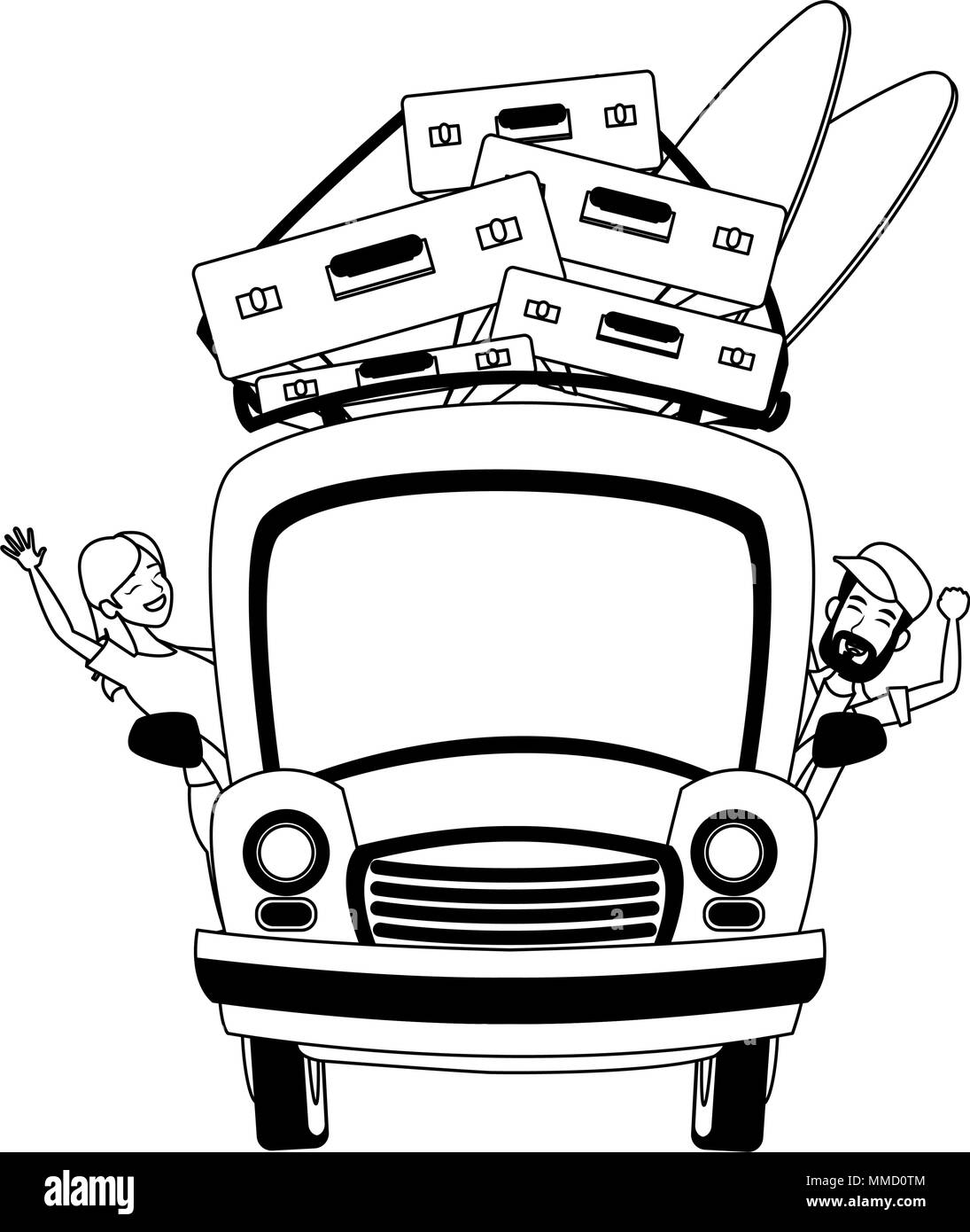 Car with luggage on top on black and white colors Stock Vector Image ...