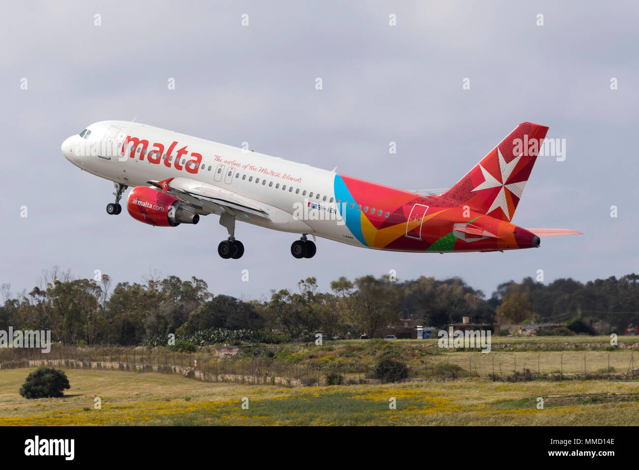 Luqa, Malta April 8, 2018: Air Malta Airbus A320-214 on take off from ...