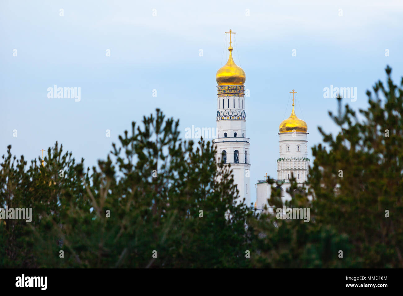 Golden domes of Ivan the Great Bell Tower. Gleaming onion domes ...
